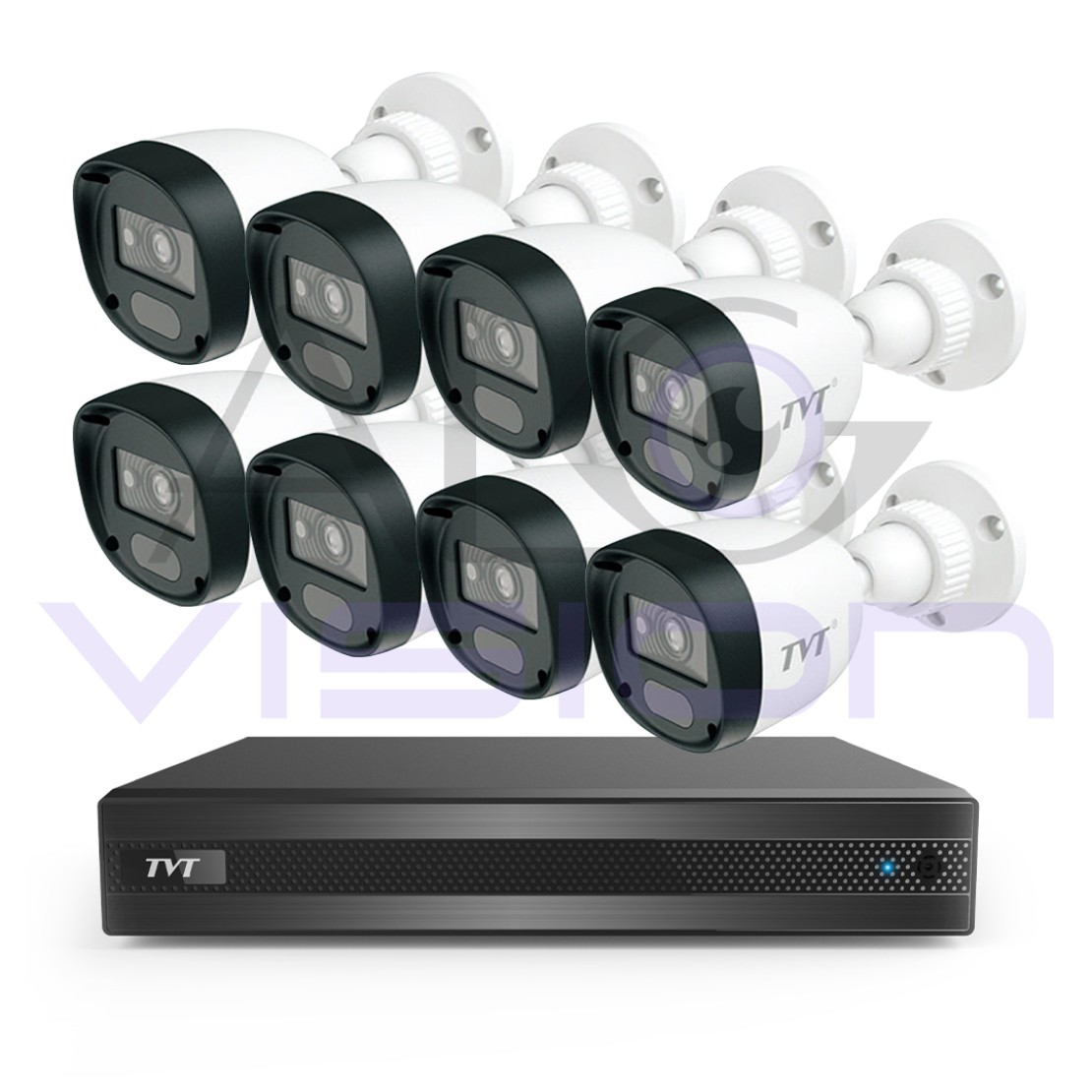 Комплект с 8 FULL-HD IR Камери За Външен Монтаж И Хибриден DVR 2Mp TVT
